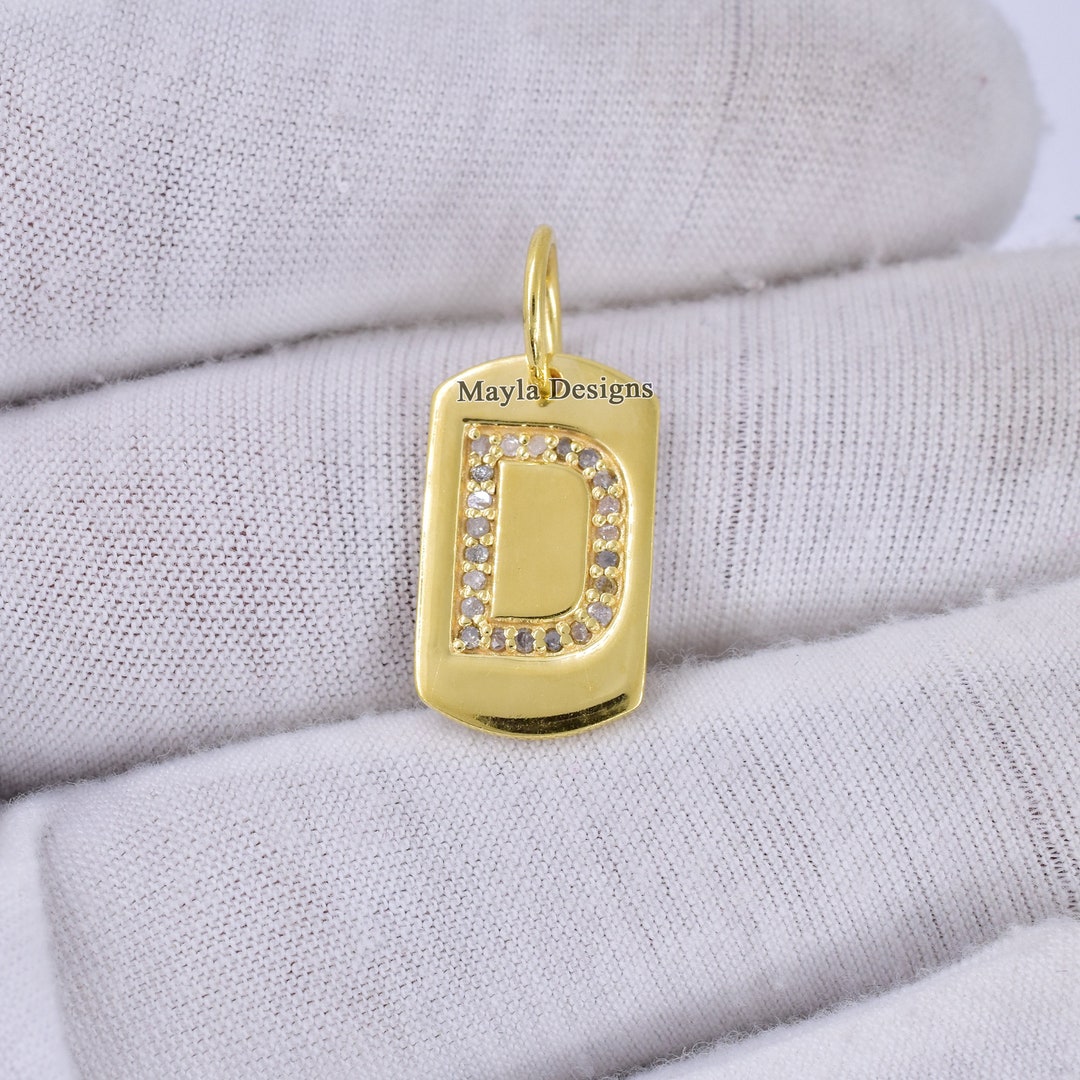 14k Gold Diamond Dog Tag Letter Charms, Custom Initial Charms Necklace ...