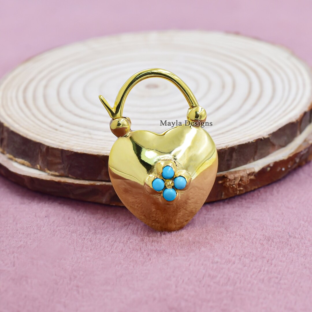 14K Yellow Gold Plated Padlock, Turquoise Padlock, Vintage Turquoise ...