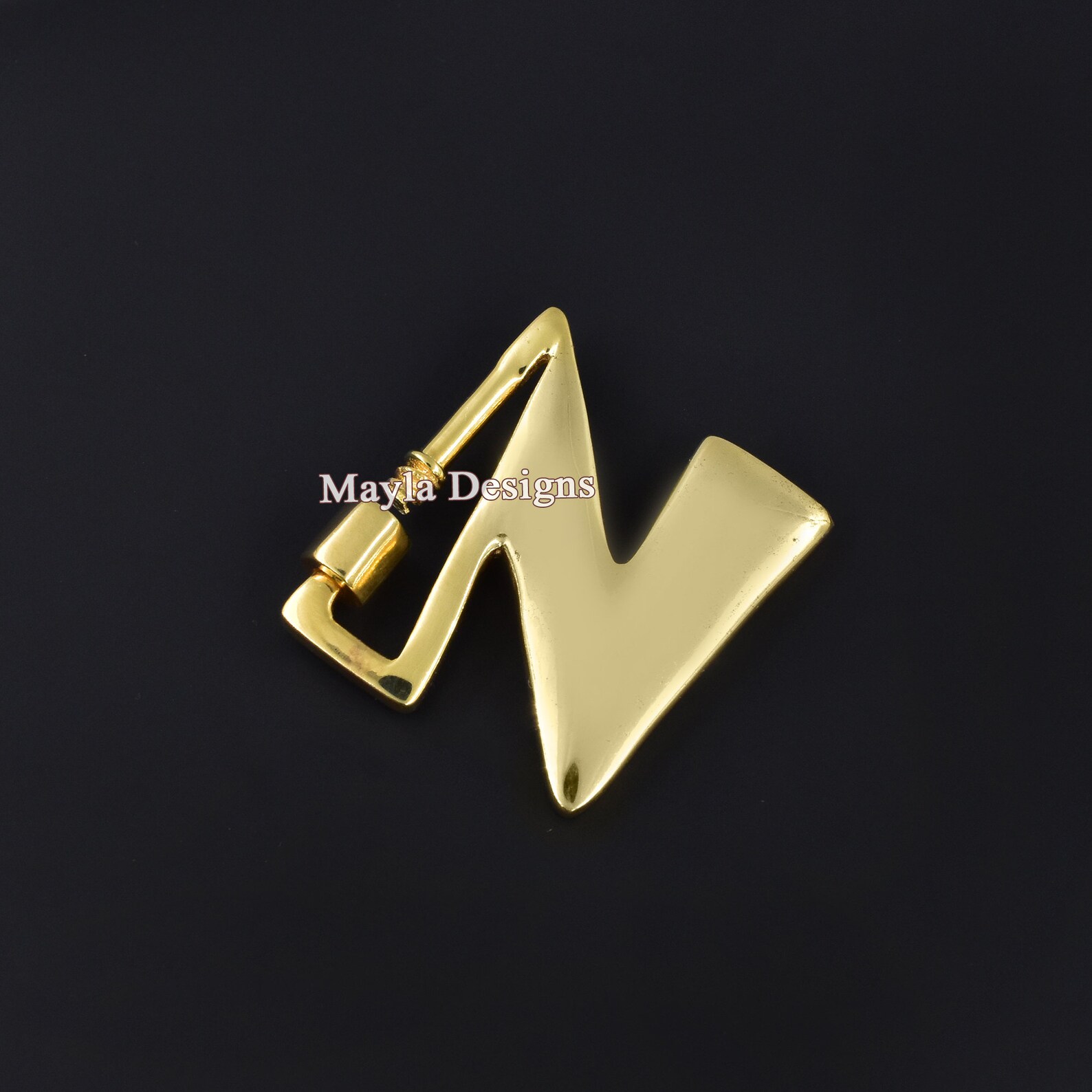 14k Gold Vermeil Letter N Carabiner Lock Custom Letter | Etsy