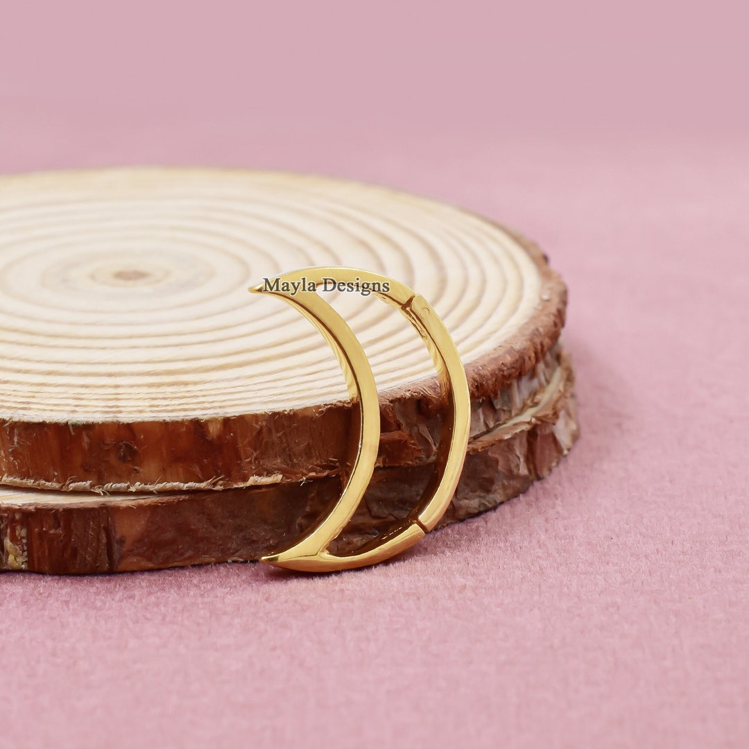 14k Solid Gold Moon Lock, Plain Push Lock, Charms Holder Lock, Crescent ...