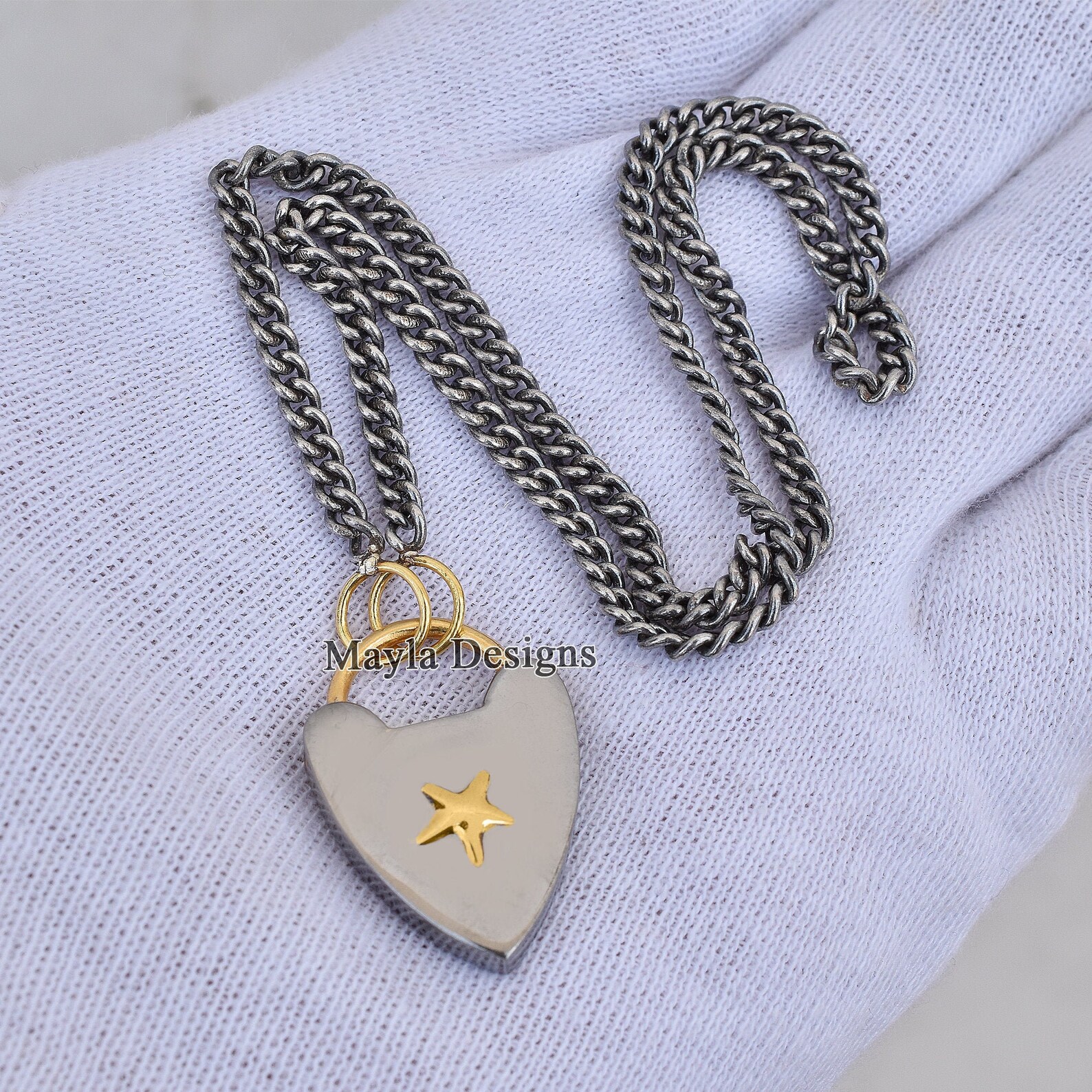 Vintage Padlock Necklace 925 Silver Star Padlock Jewelry - Etsy