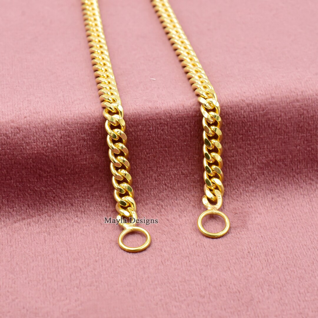 14K Yellow Gold Plated Diamond Cut Crub Chain Silver Carabiner Chain ...
