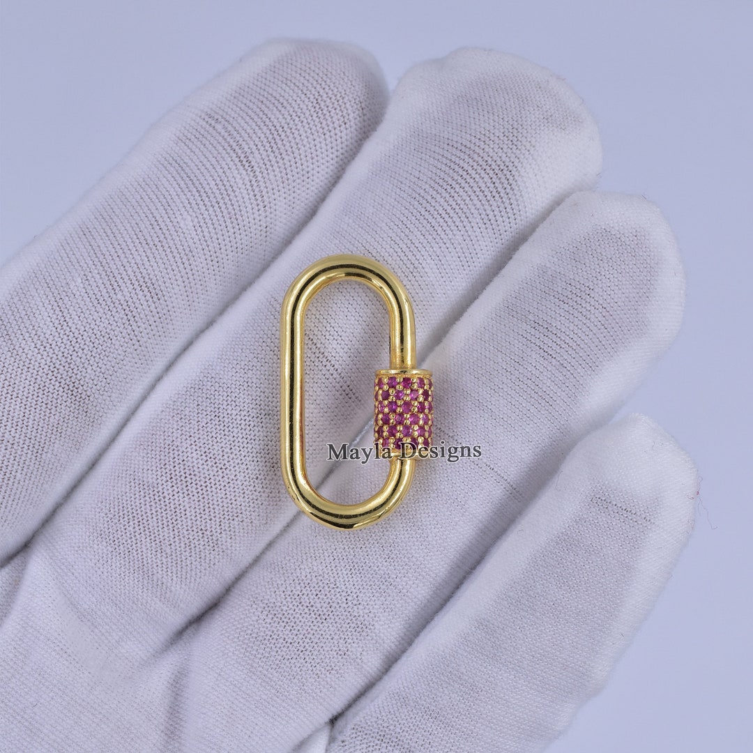 Pink Sapphire Carabiner, 14k Gold Plated Large 30mm Carabiner Lock ...