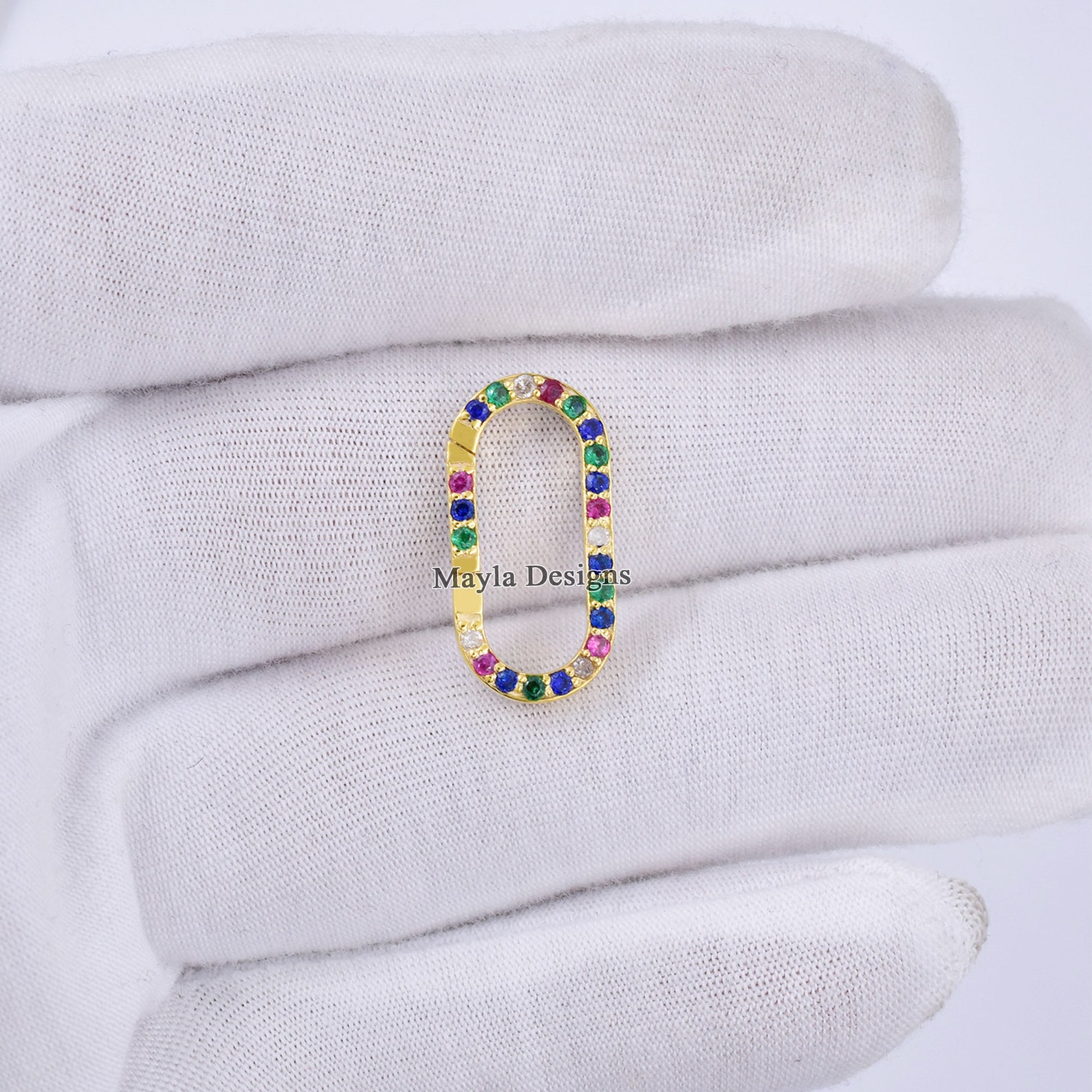 14k Solid GOld Lock Designer Gold Lock Multi Sapphire GOld | Etsy