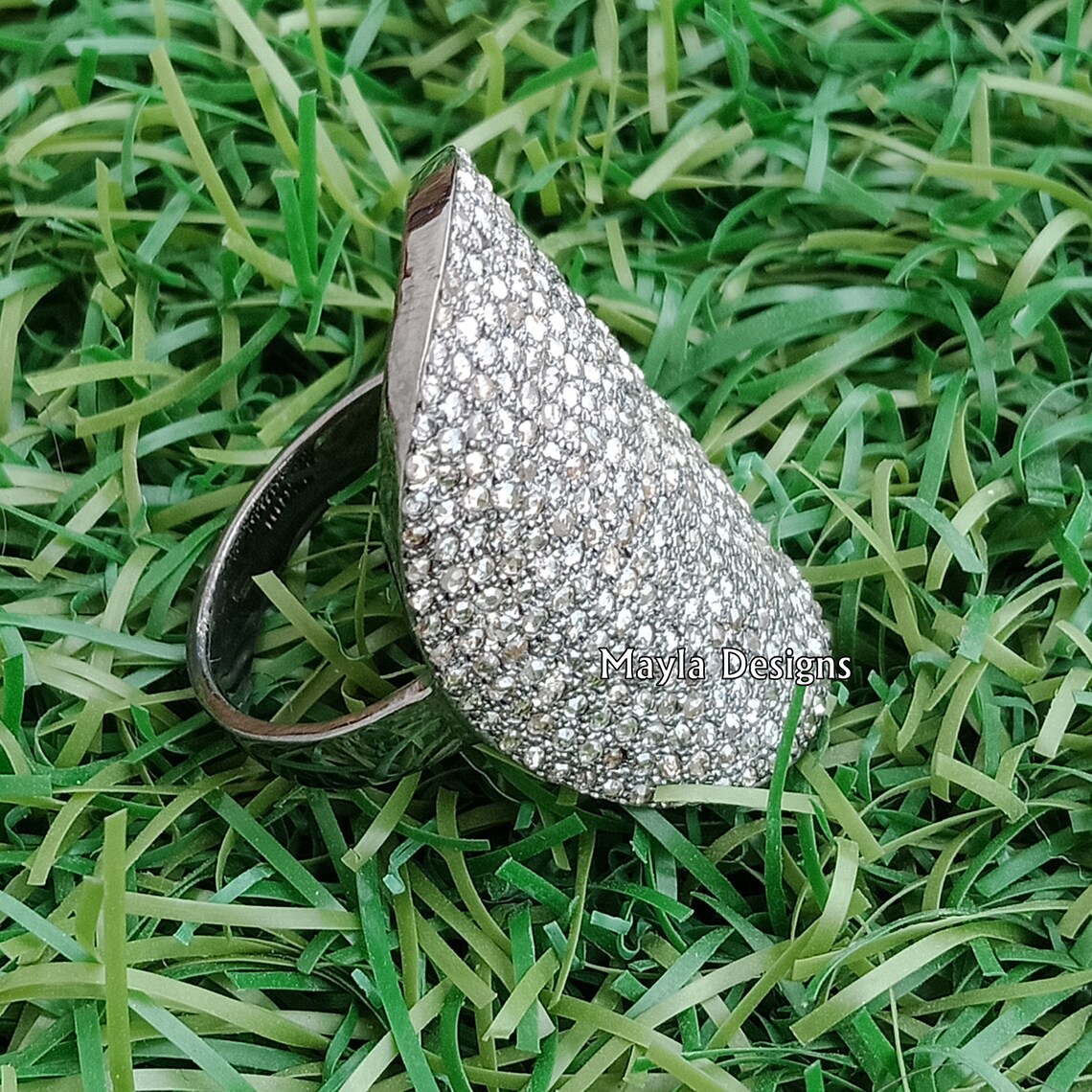 Pave Diamond Disco Ring, 925 Sterling Silver Diamond Rings, Handmade ...