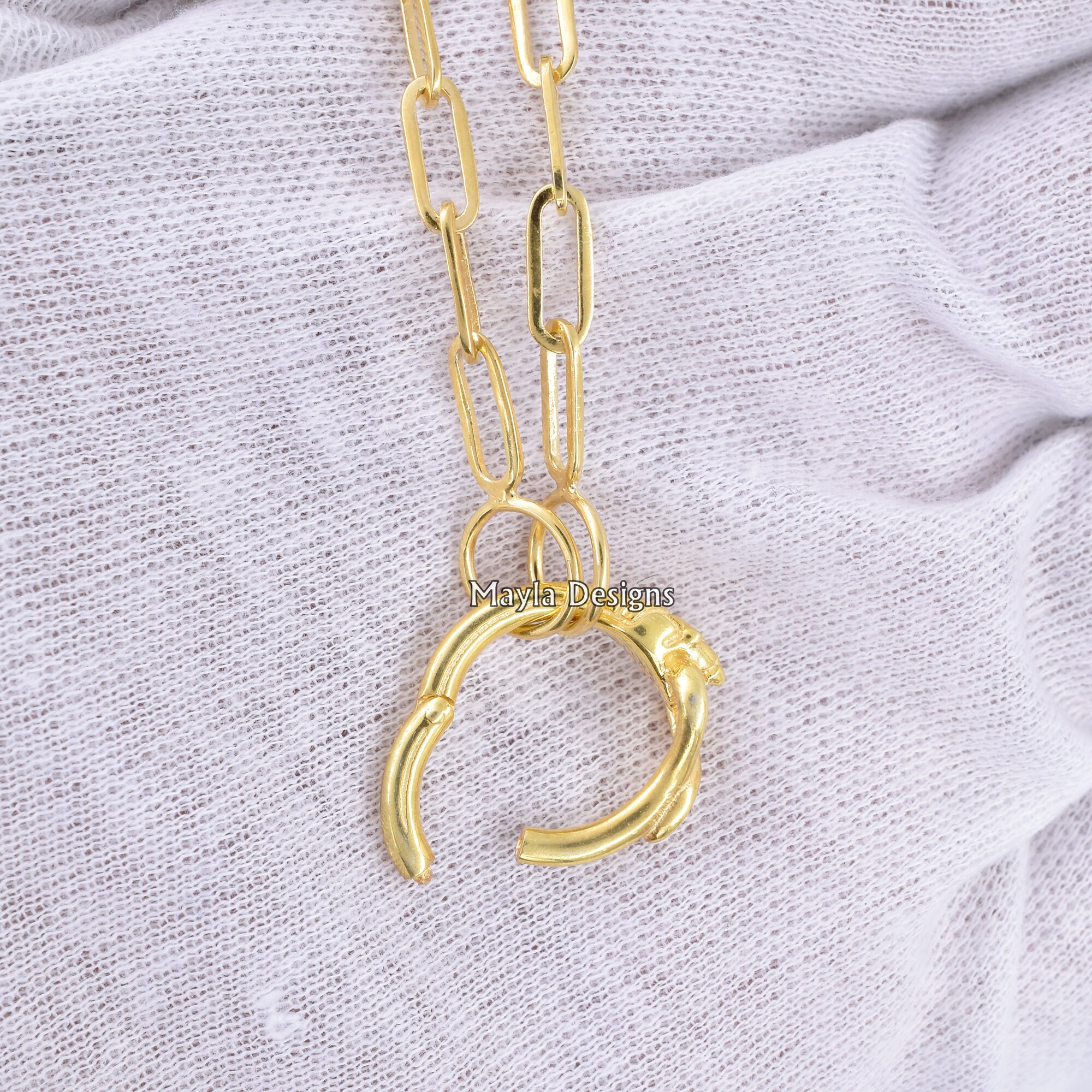 14k Gold Vermeil Snake Round Lock Enhancer, Carving Snake Charm Holder ...