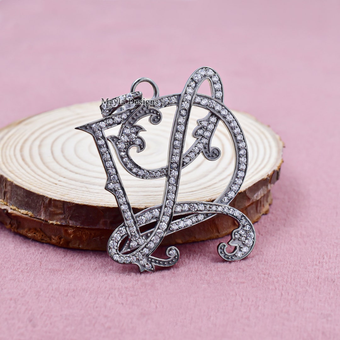 925 Sterling Silver Monogram Pendant, Cubic Zirconia Monogram, DL-LD ...