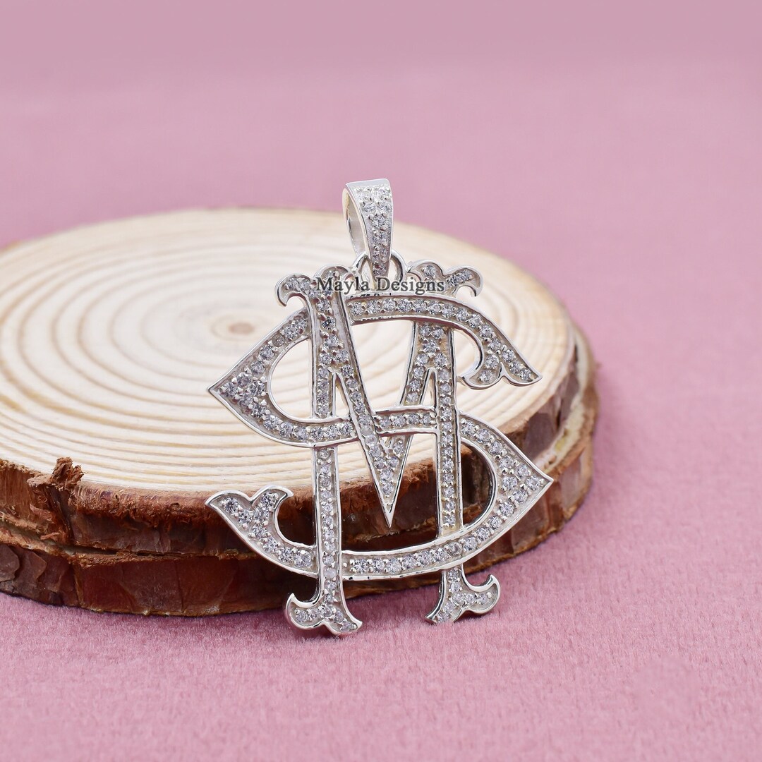 SM Monogram, Cubic Zirconia Monogram, 925 Silver Letter Monogram ...