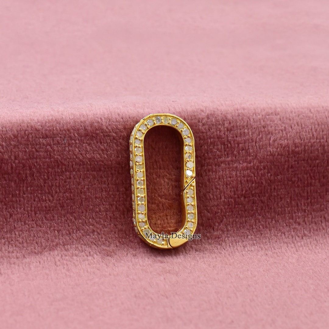 9K Yellow Gold Oval Push Lock, Single Cut Diamond Clasp Lock, Gold ...