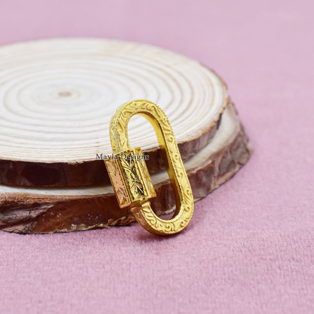 14K Yellow Gold Carabiner Lock, Engraving Carabiner Lock, Vintage ...