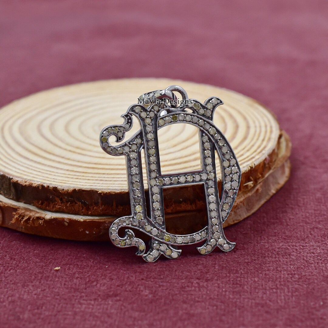 925 Sterling Silver Monogram, Single Cut Diamond Monogram, DH-HD Letter ...