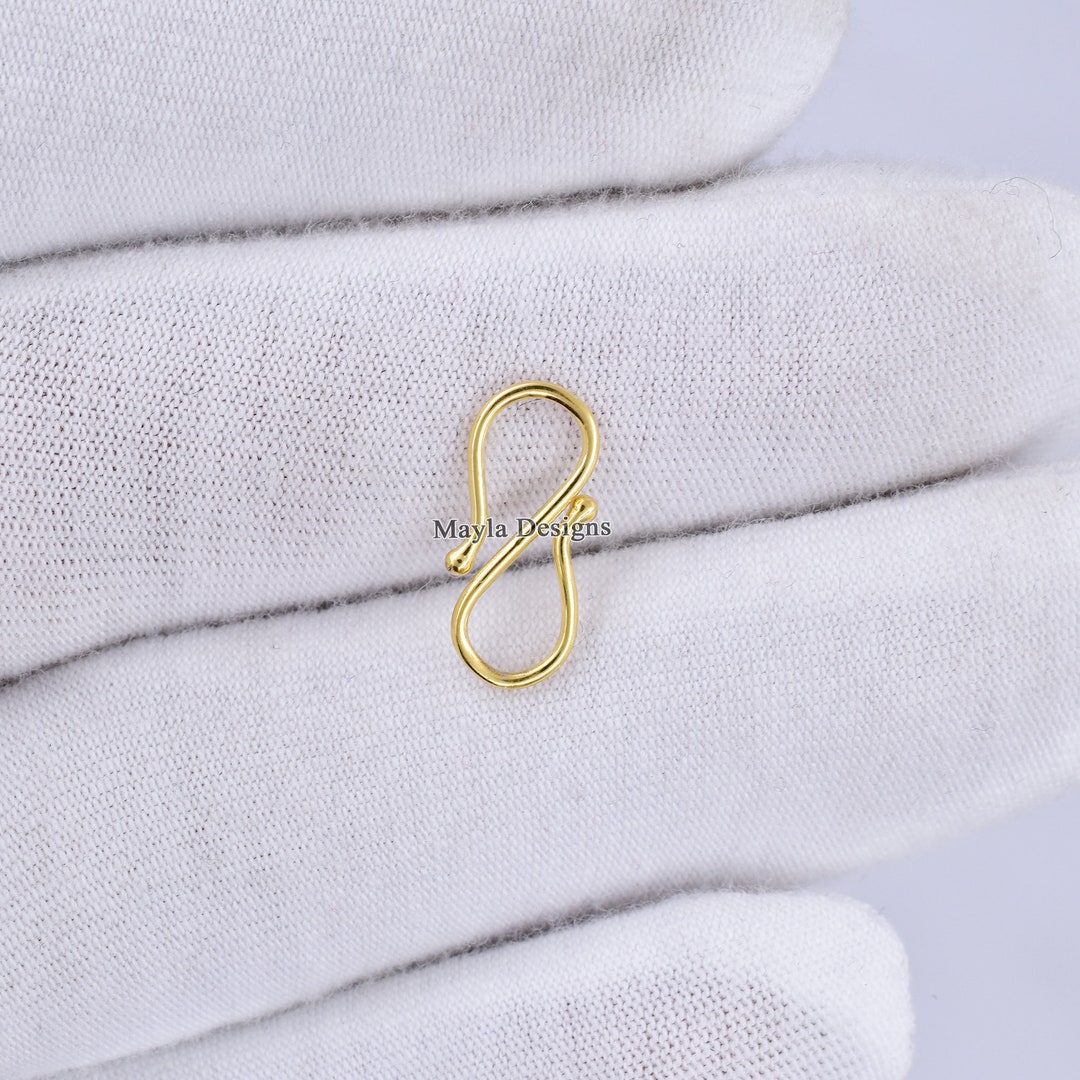 14K Yellow Gold S Hook Lock, Gold Chain Hool Lock, Plain S Lock ...