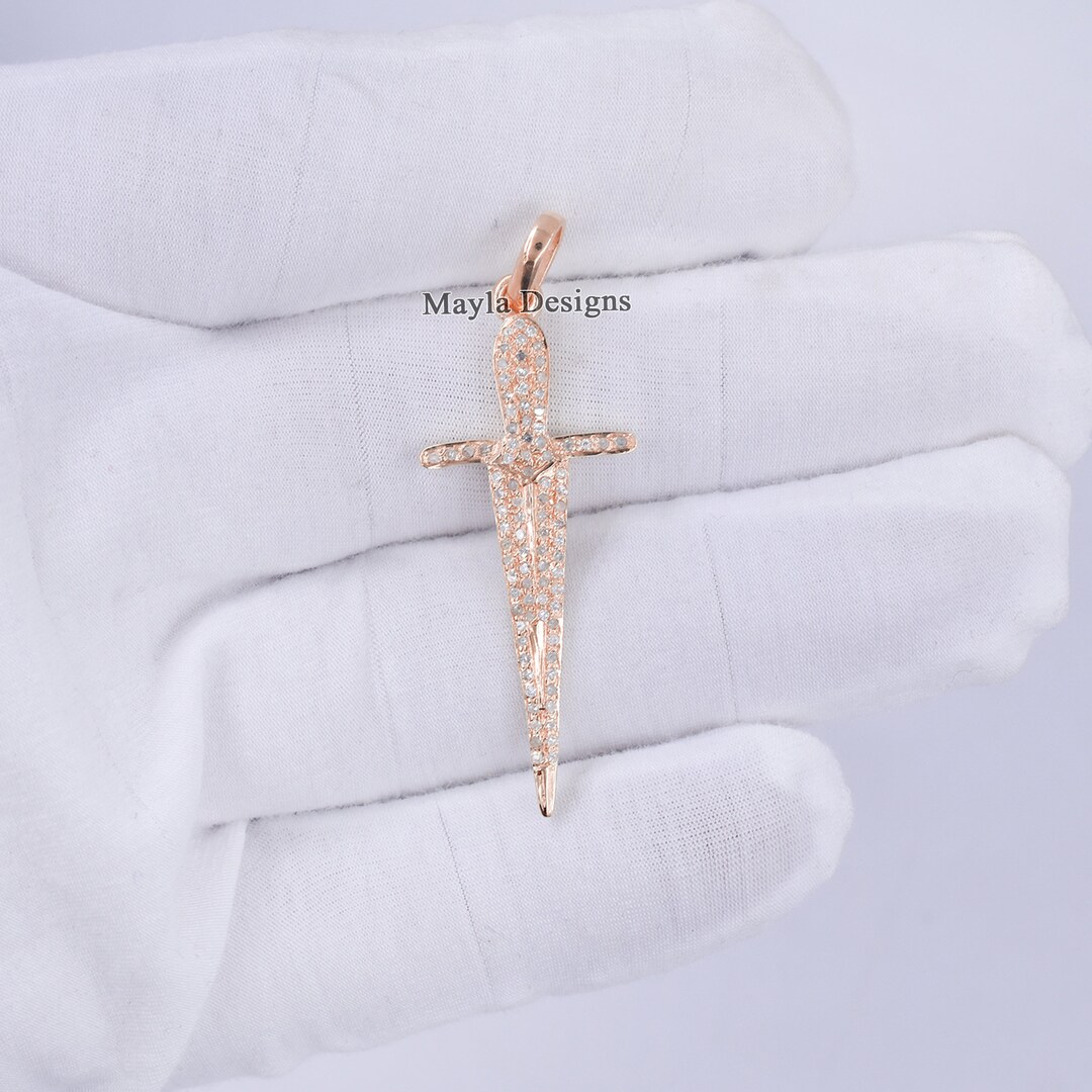 Handmade Pave Diamond Sword Pendant, Rose Gold Plated, 925 Silver ...