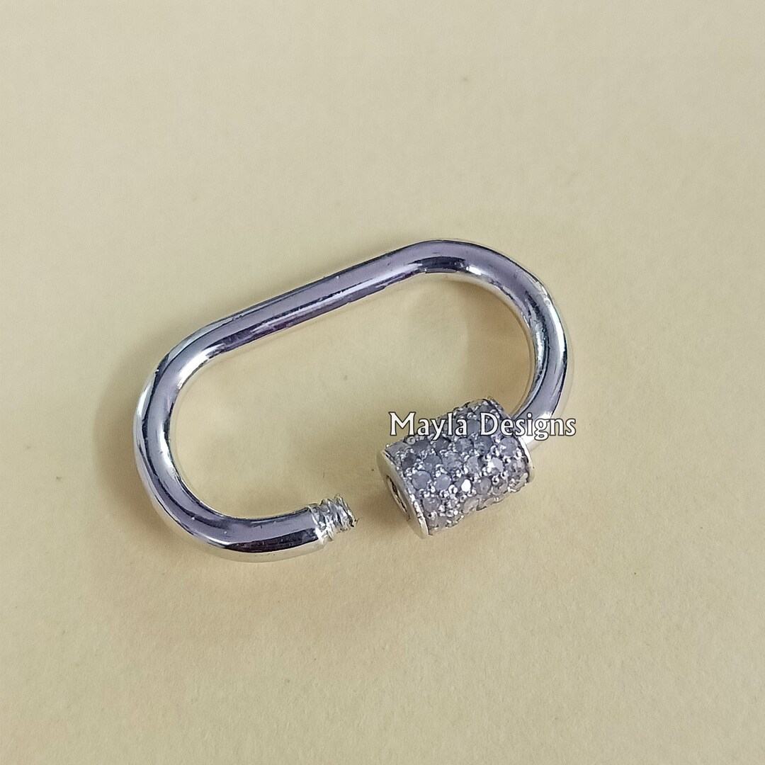 925 Sterling Silver Carabiner Lock, 30mm Pave Diamond Carabiner Lock ...