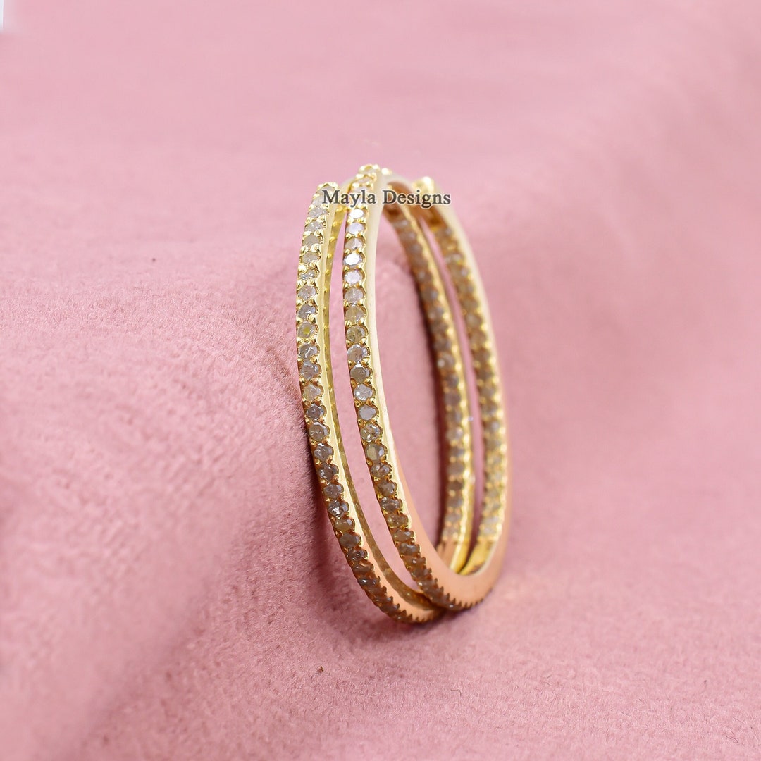 14K Yellow Gold Plated Diamond Hoop Earrings, Women Diamond Hoop ...