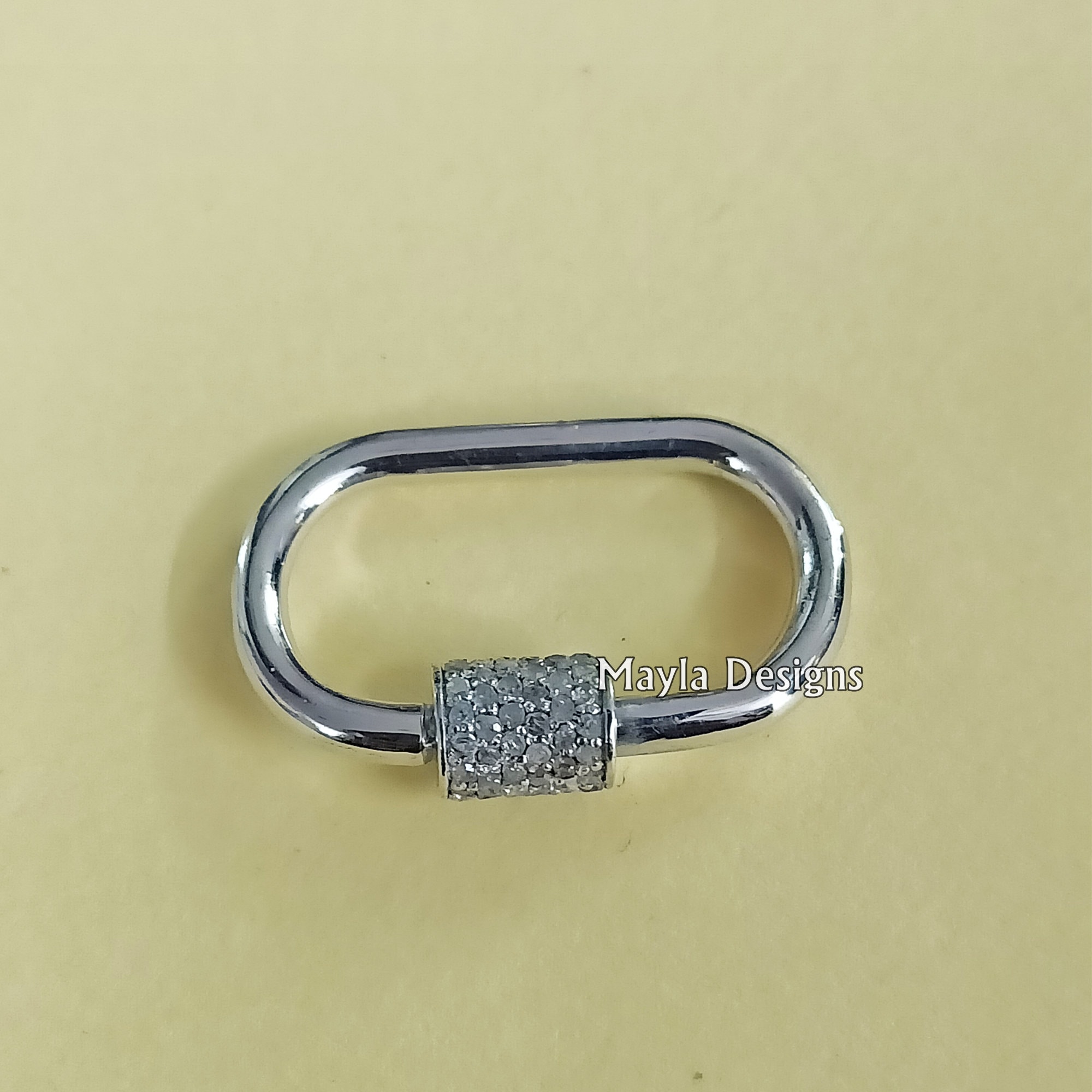 925 Sterling Silver Carabiner Lock, 30mm Pave Diamond Carabiner Lock ...