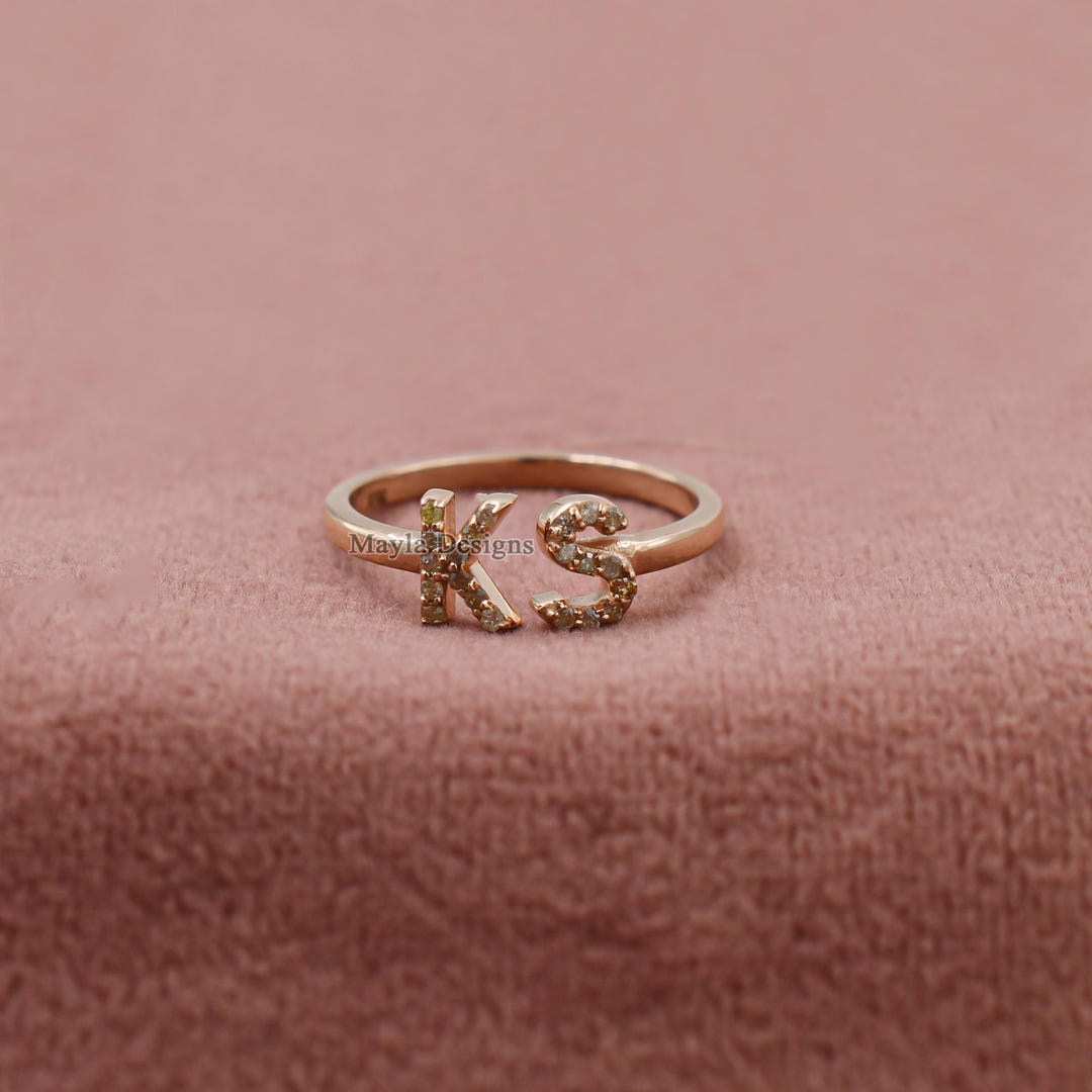 Handmade Diamond Initial KS Ring, Rose Gold Plated Sterling Silver - Etsy