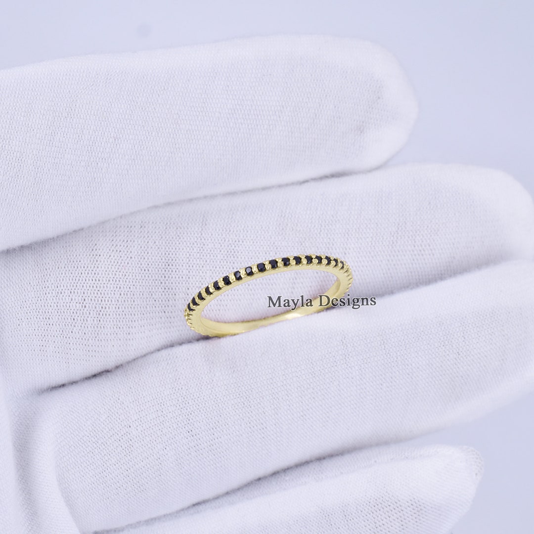 14k Gold Vermeil Black Spinel Band Ring, Gold Spinel Thin Band Ring ...