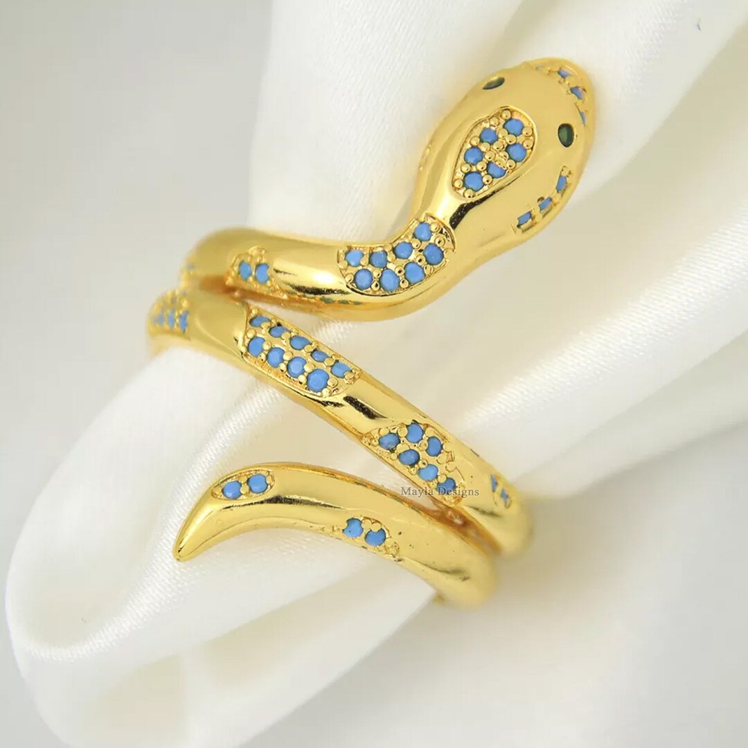 Designer Snake Ring Jewelry, 925 Silver 14k Yellow Gold Plated Snake ...