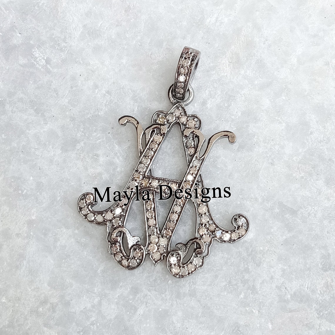 Pave Diamond AV Monogram Pendant Monogram Pendant Initial | Etsy