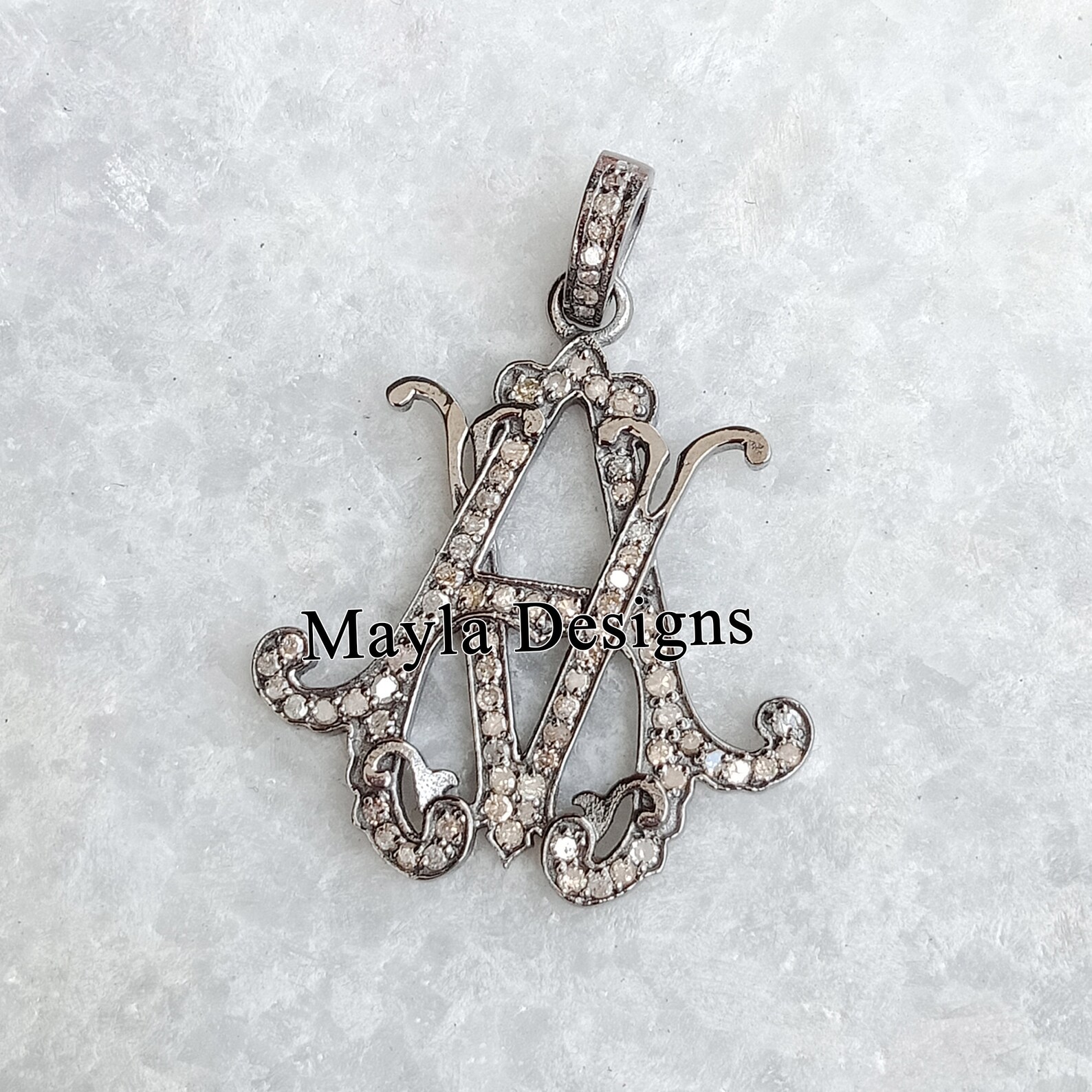 Pave Diamond AV Monogram Pendant Monogram Pendant Initial - Etsy
