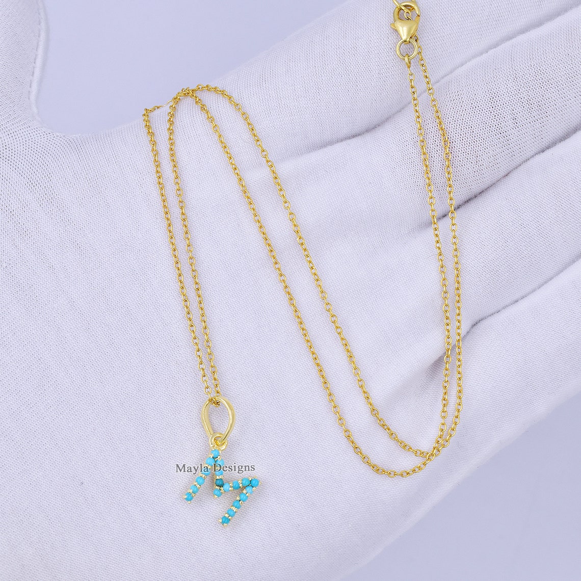 Turquoise C Letter Necklace 14k Yellow Vermeil Turquoise - Etsy