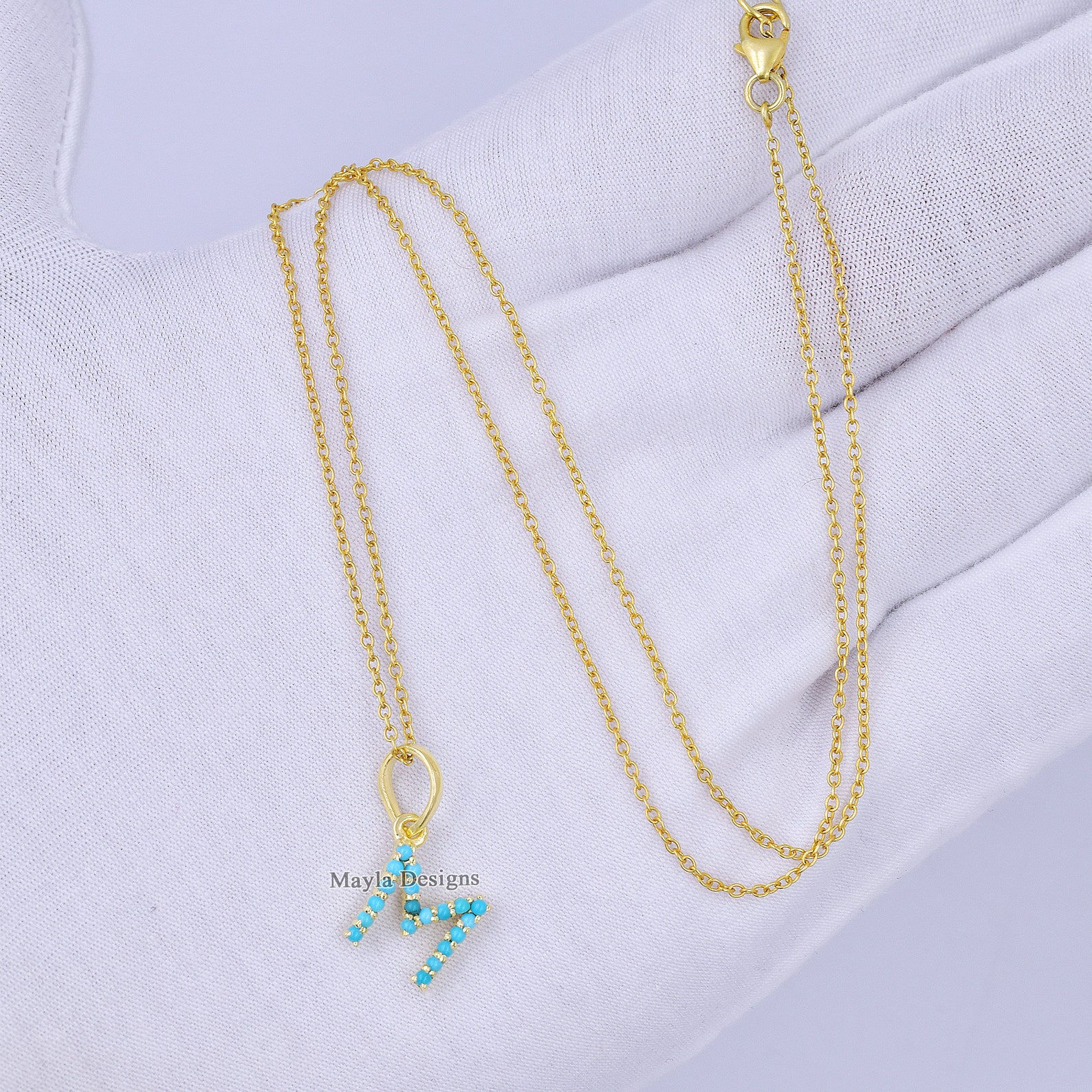 Turquoise C Letter Necklace 14k Yellow Vermeil Turquoise - Etsy
