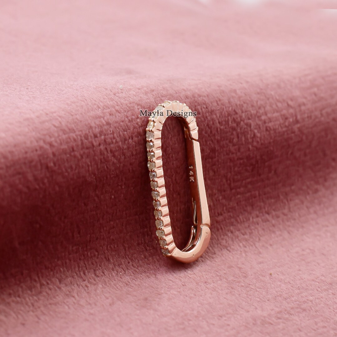 14K Rose Gold Push Lock, Pave Diamond Link Chrarm Holder, Vintage Gold ...