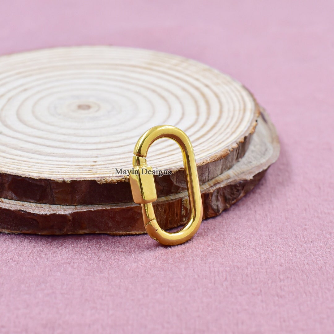 14K Yellow Gold Plated Carabiner Clasp Lock, Necklace Jewelry Connector ...