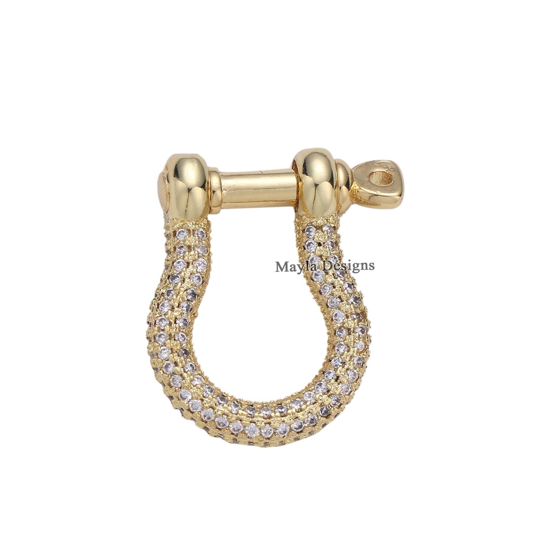 14k Gold Vermeil Shackle Clasp Lock, U Shackle Clasp Lock, Pave Diamond ...