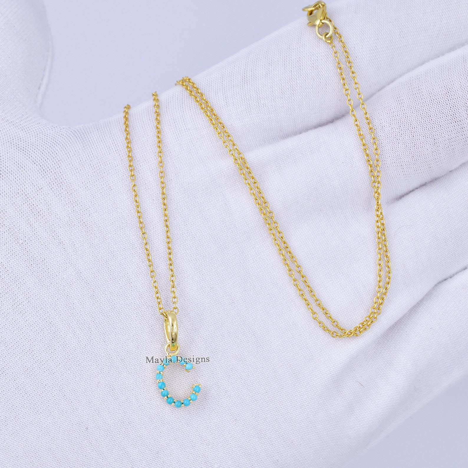 Turquoise C Letter Necklace 14k Yellow Vermeil Turquoise - Etsy