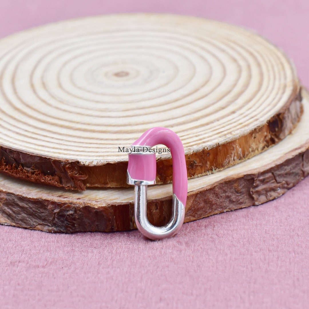 925 Sterling Silver Mini Carabiner Lock, Pink Enamel Carabiner Lock ...