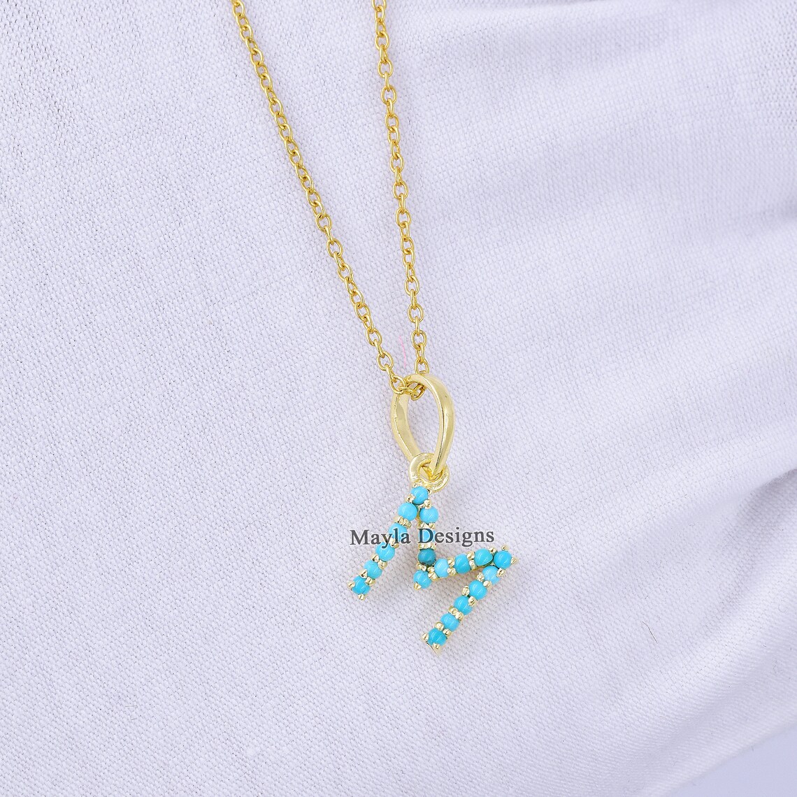 Turquoise C Letter Necklace 14k Yellow Vermeil Turquoise - Etsy
