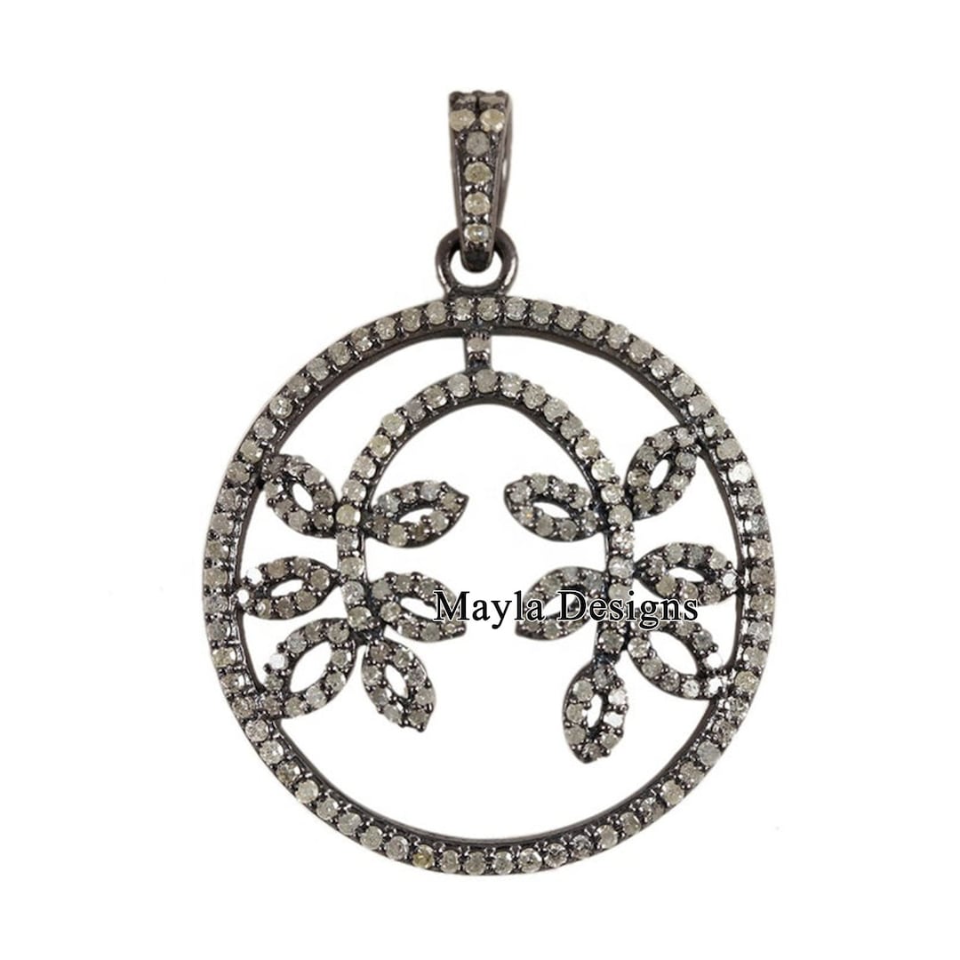 Natural Pave Diamond Pendant, 925 Silver Designer Pendant, Pave Diamond ...