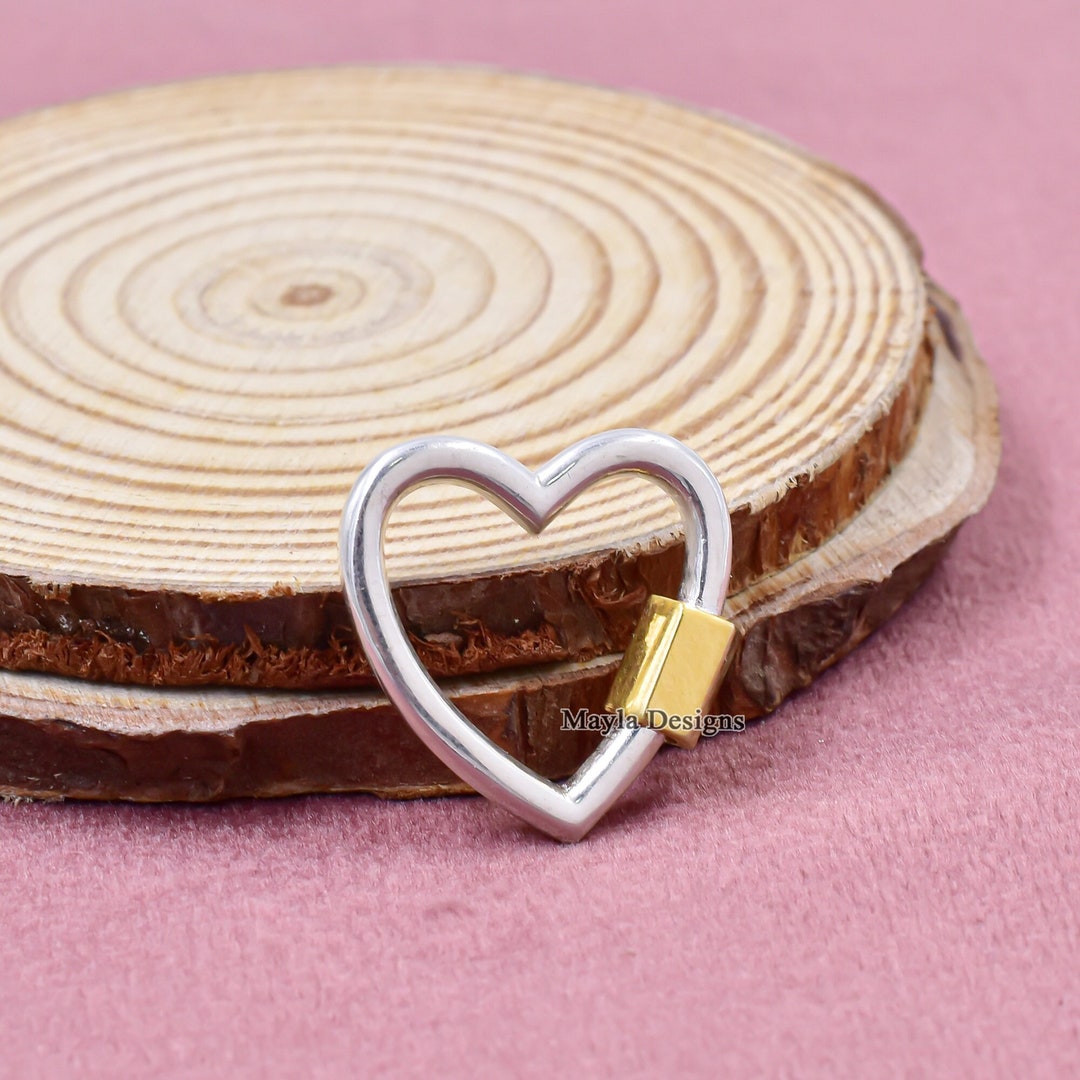 925 Silver Carabiner Heart Lock, Carabiner Heart Lock, Yellow Gold ...