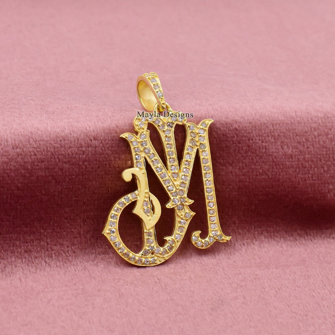 MJ-JM Diamond Monogram, 14K Yellow Gold Plated Diamond Monogram ...