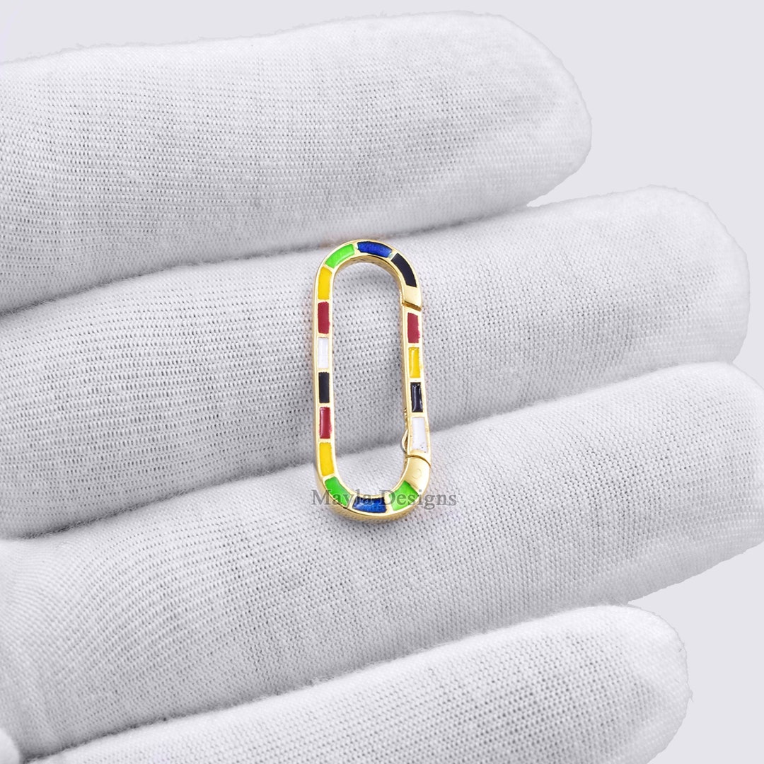 Multi Enamel Snap Lock Jewelry, 14k Gold Enamel Oval Snap Lock, New ...