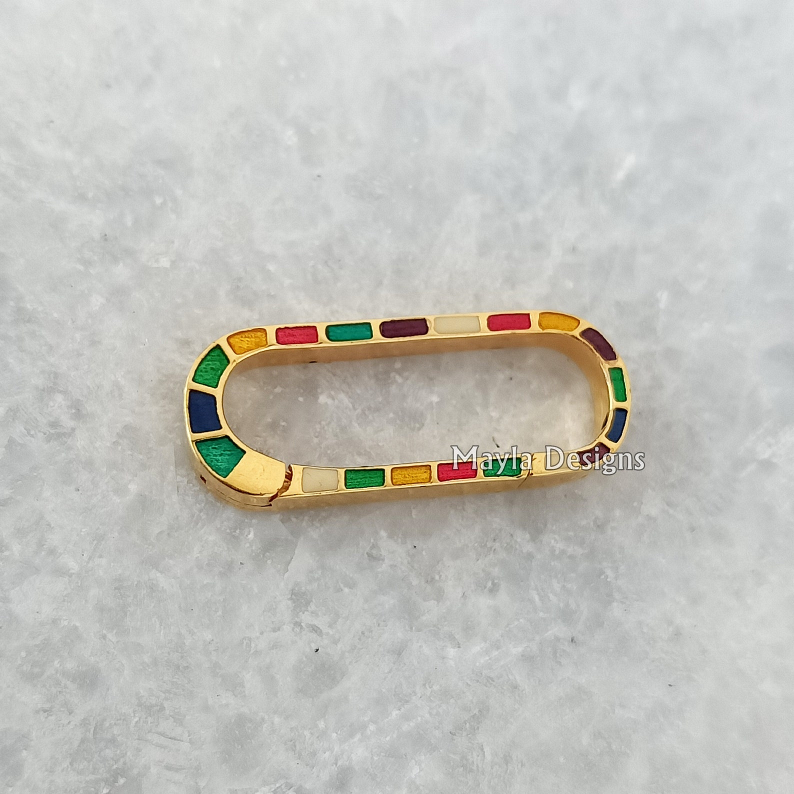Multi Enamel Snap Lock Jewelry, 14k Gold Enamel Oval Snap Lock, New ...