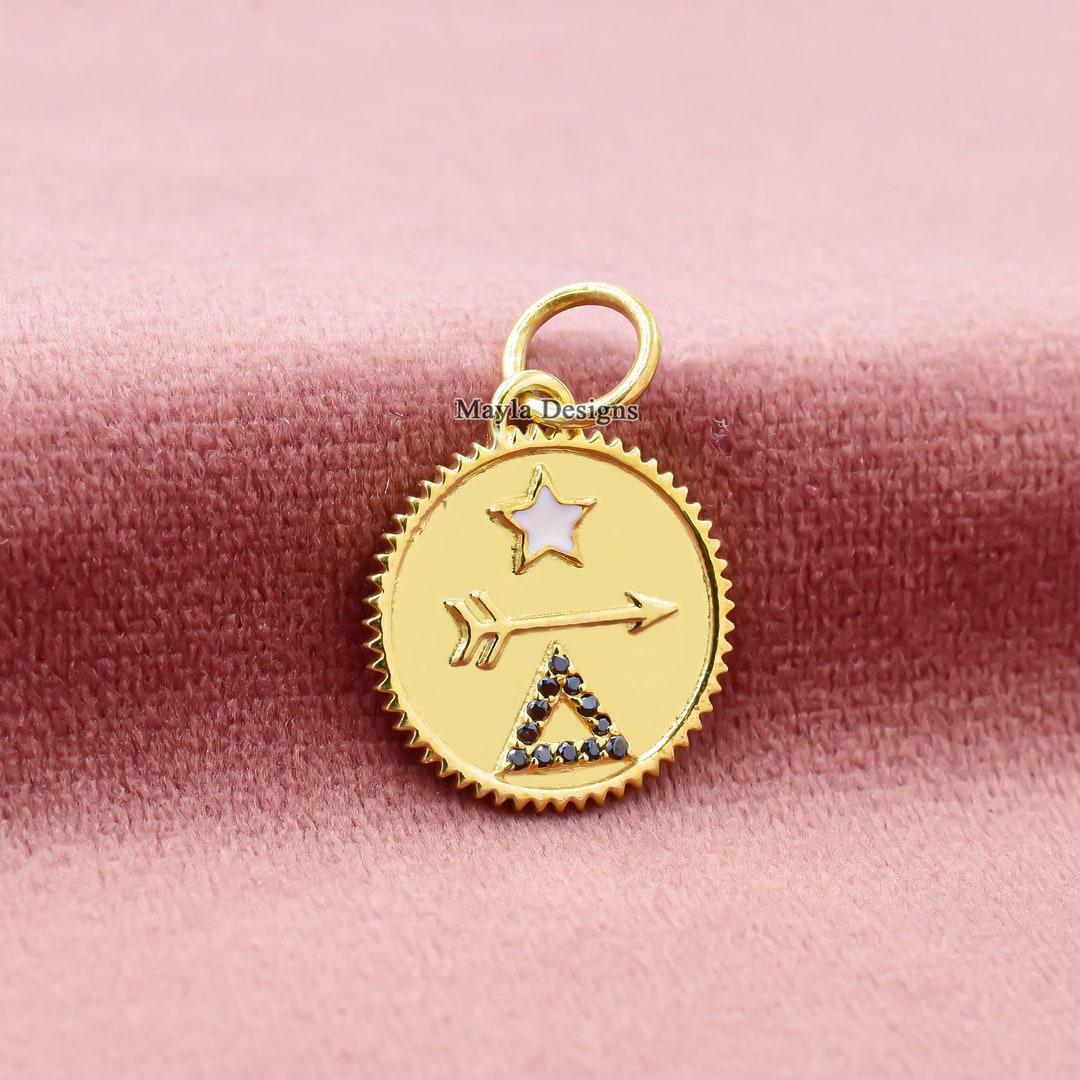 14K Yellow Gold Arrow Pyramid Star Medallion Pendant Black Diamond ...