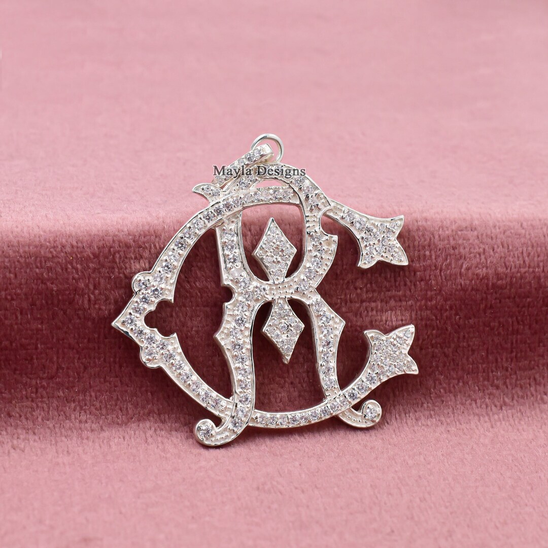CR-RC Cubic Zirconia Monogram, 925 Sterling Silver Monogram Pendant ...