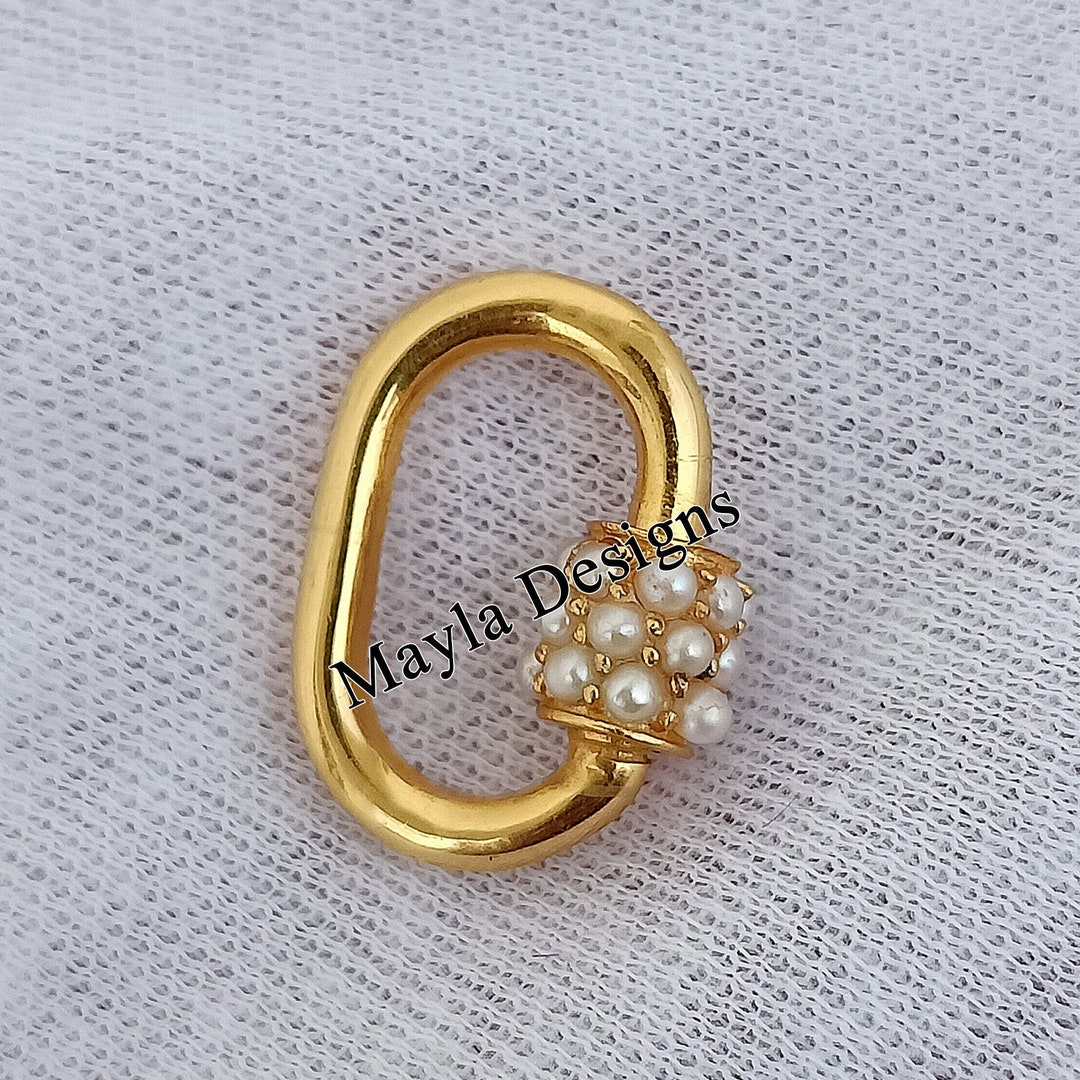 Natural Pearl Carabiner Lock, Sea Penarl Carabiner Lock, Gold Vermeil ...