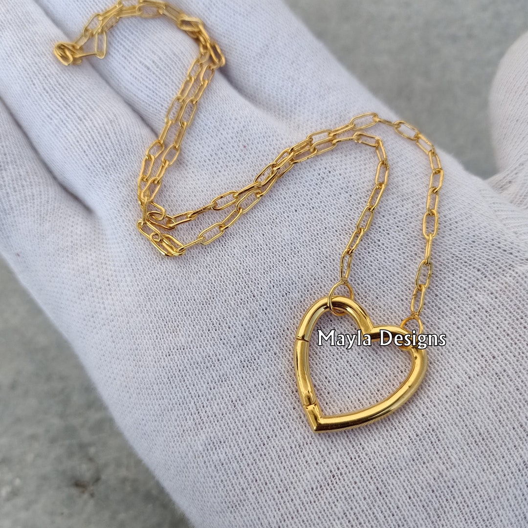 Heart Connector Necklace, Yellow Gold Vermeil, Handmade 925 Silver, 16 ...