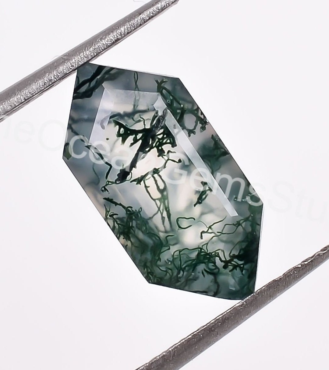 Natural Green Moss Agate Elongated Hexagon Shape Gemstone, Faceted ...