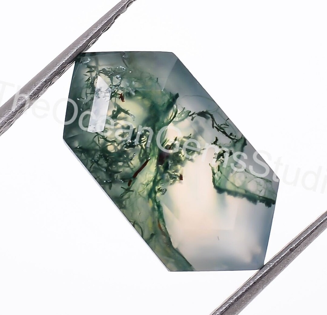Natural Moss Agate Elongated Hexagon Shape, Moss Loose Gemstone for ...