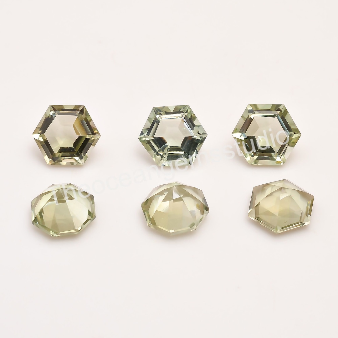 Natural Green Amethyst Hexagon Gemstone, Faceted Prasiolite Loose Stone ...