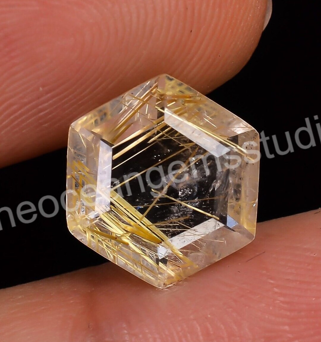 Golden Rutile Quartz Hexagon Cut Gemstone, Natural Rutilated Quartz ...