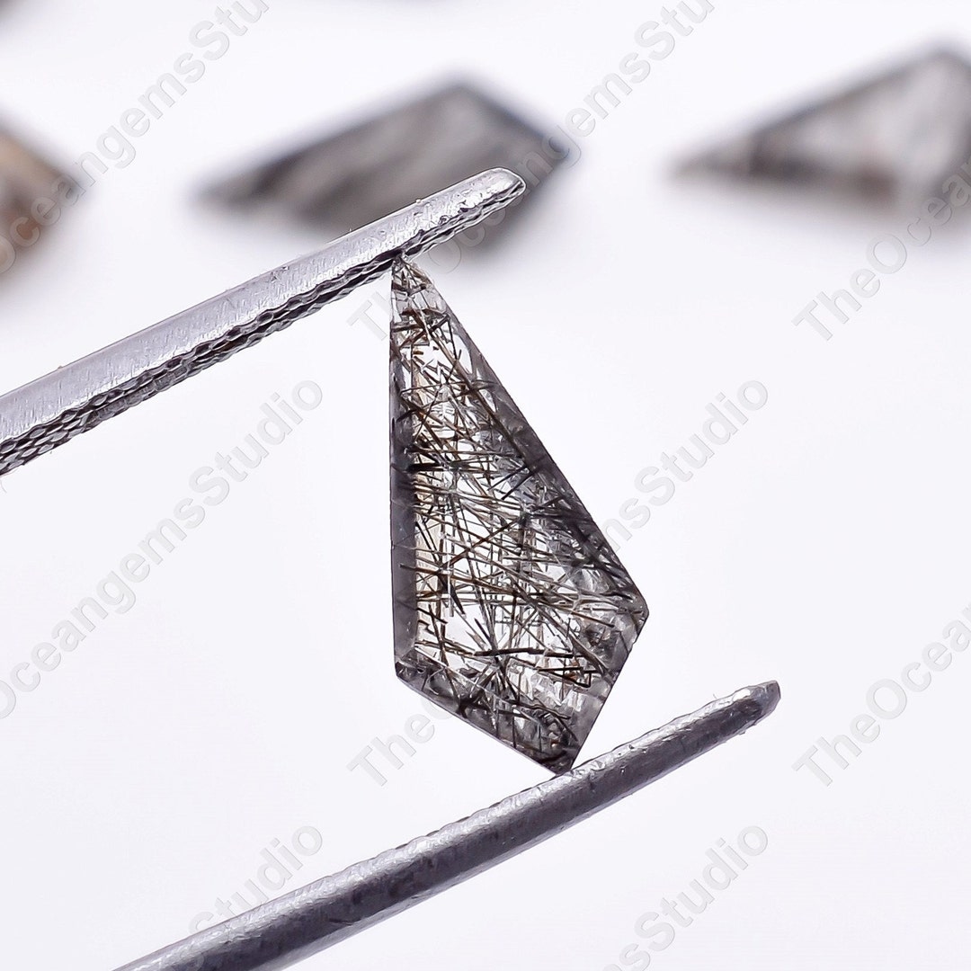Natural Black Rutile Quartz Kite Shape, Tourmalinated Loose Gemstone ...