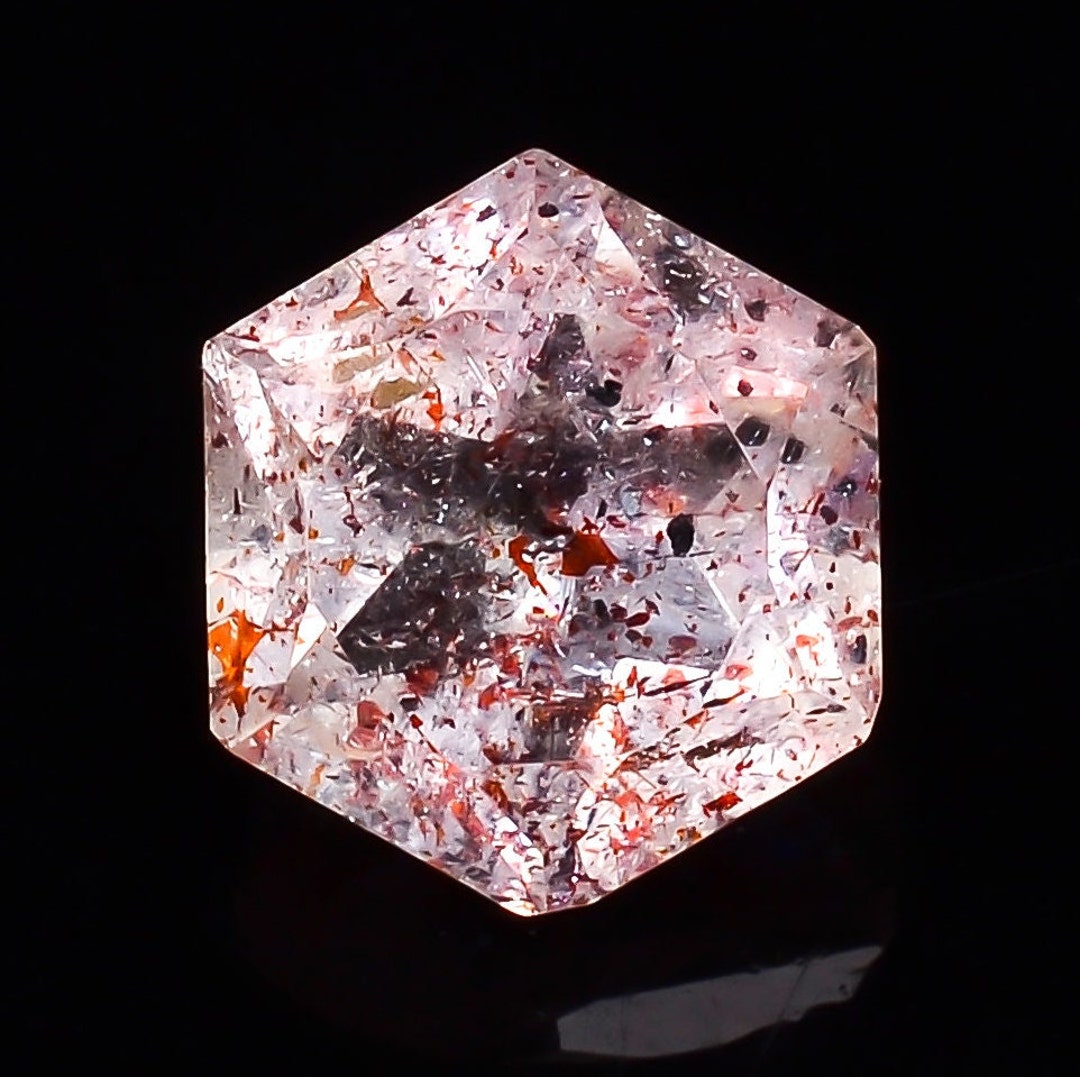 Natural Super Seven Quartz Hexagon Gemstone, Lepidocrocite Faceted Cut ...