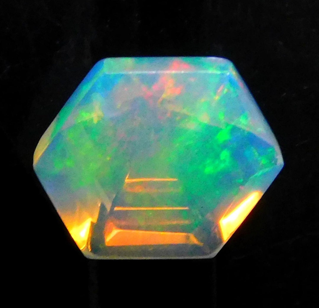 Natural Ethiopian Opal Hexagon Gemstone, Faceted Rainbow Fire Opal for ...