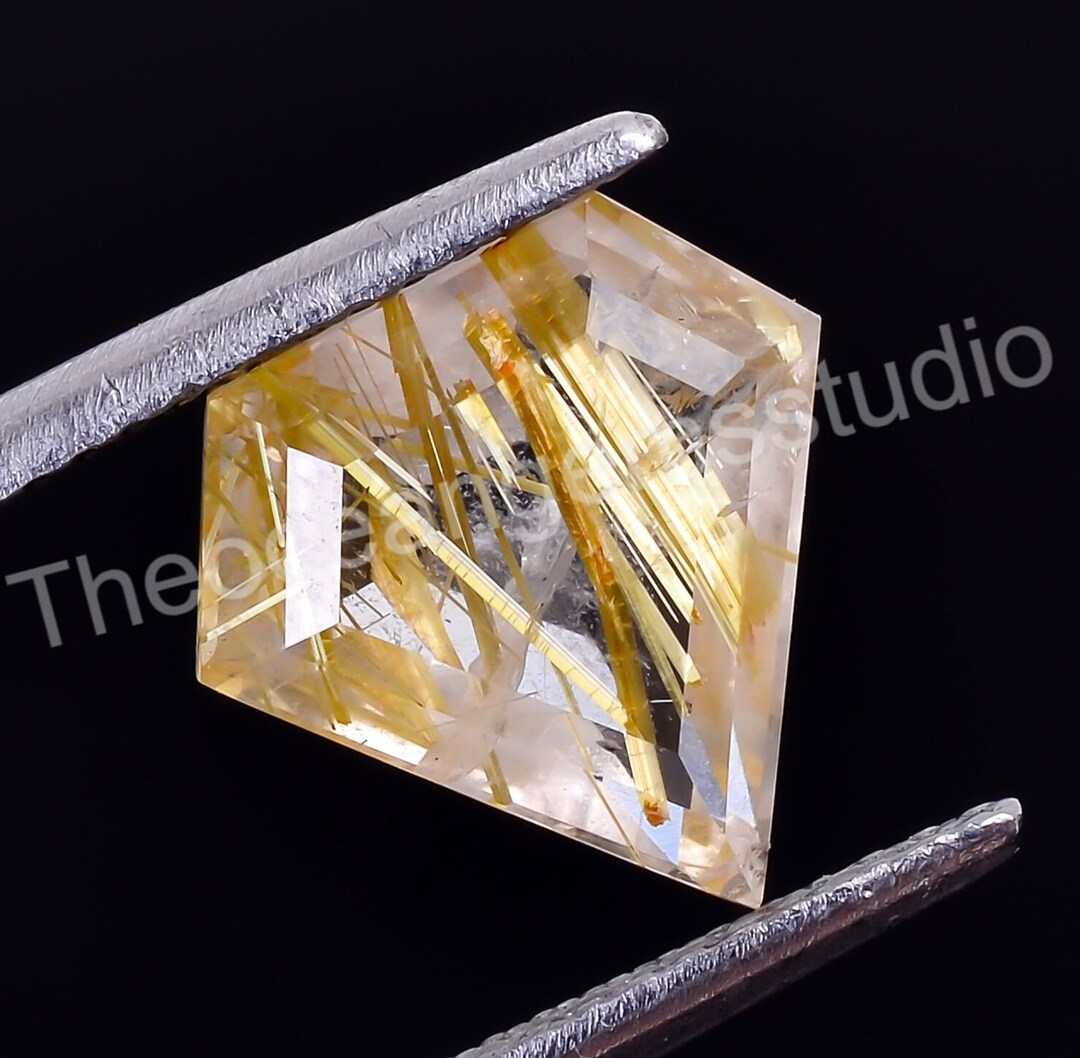 Golden Rutile Quartz Shield Cut Loose Gemstone, Jewelry Making (10x10 ...